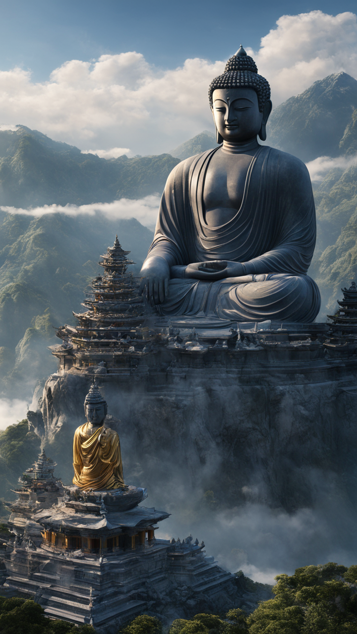 Hyper-realistic digital render of a colossal Buddhist statue by ...