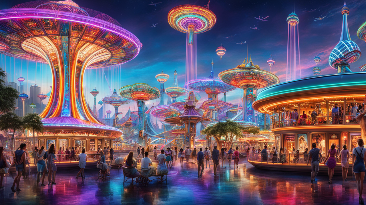Futuristic amusement park with towering rides and intertwine... by John ...