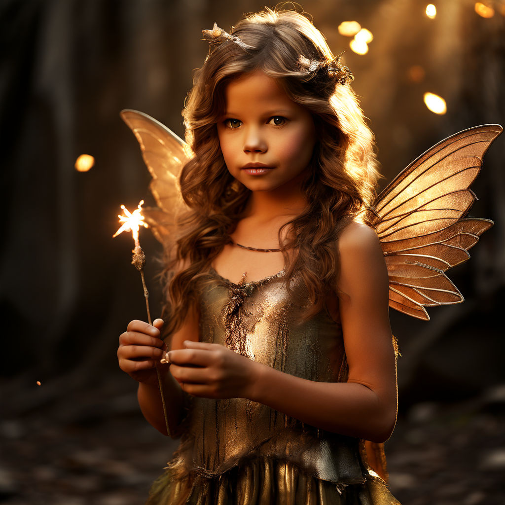 Tammin sursok as a bronze fairy full body holding a small fa... by ...