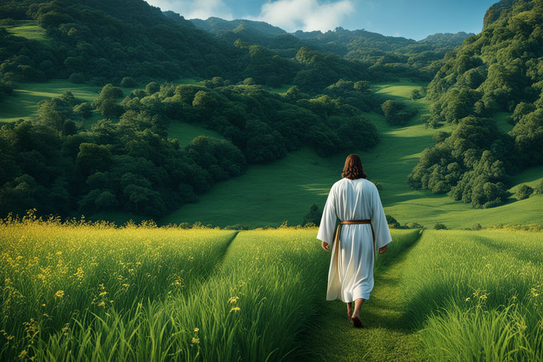Jesus walking in a beautiful field by Marcelo - Playground