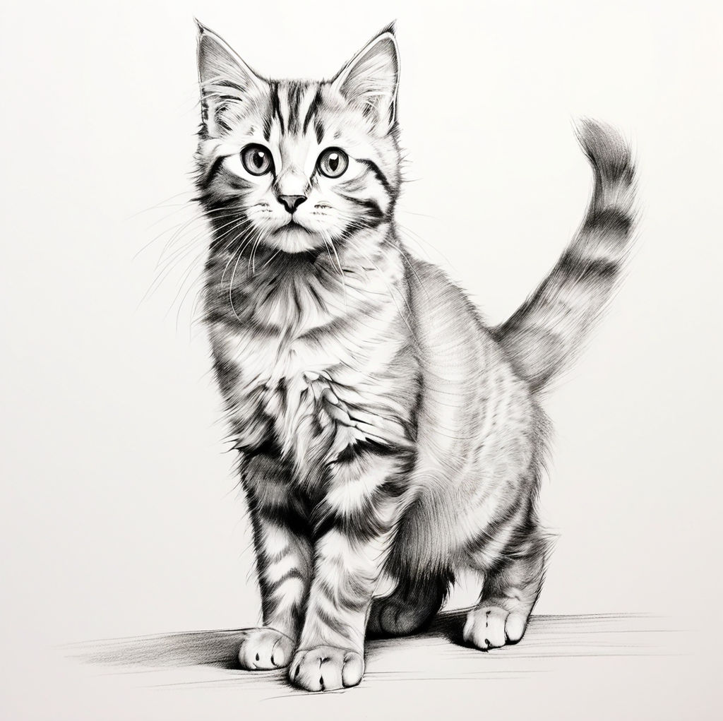 Simple hand drawings of full body cat with graphite pencil by Ailton ...