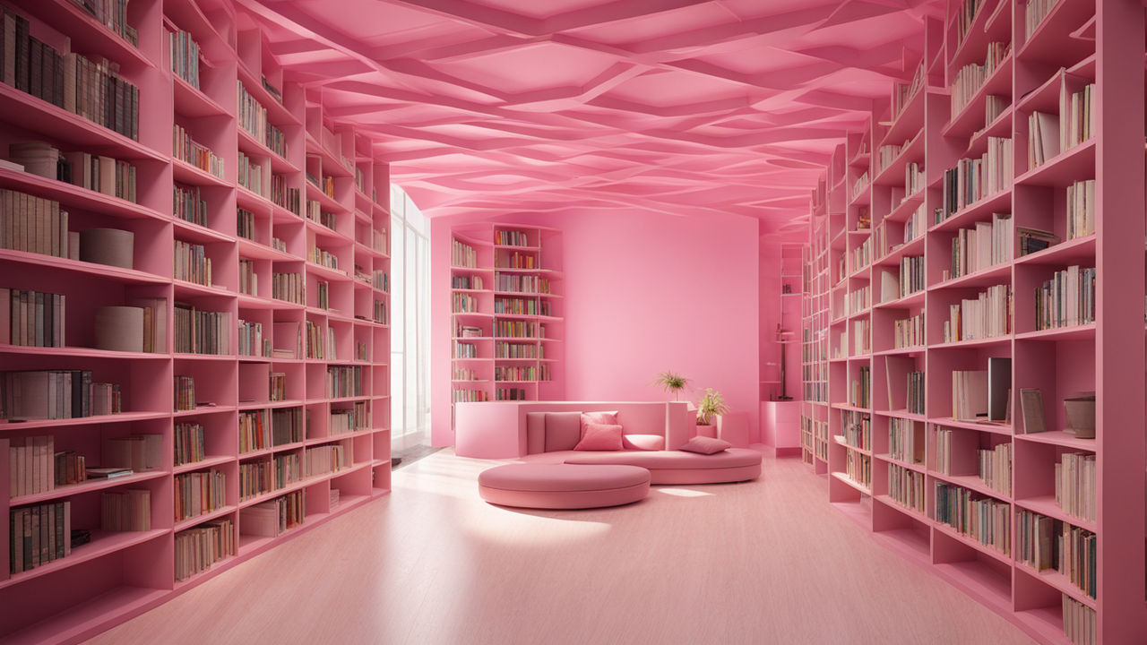 Interior design of Library with pink wooden style by jen - Playground