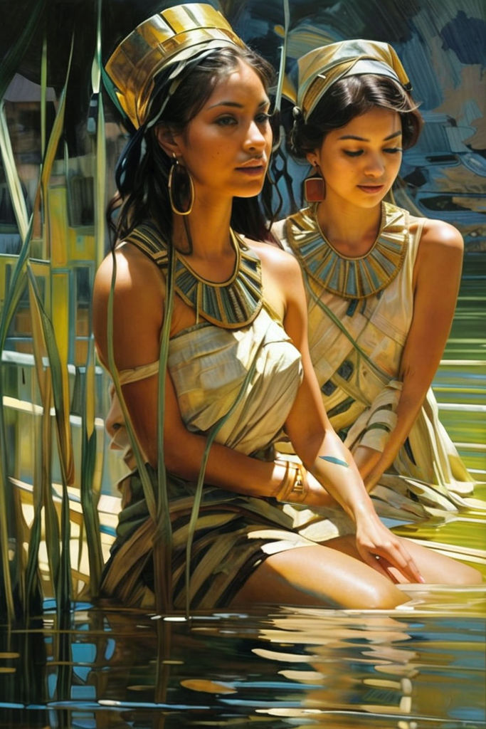 Egyptian Queen bathing in the Nile River with her maidens by Nomeradona ...