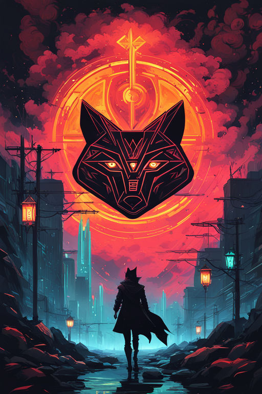 Cyberpunk neon Slavic Nordic Celtic tribal glowing runes fox... by ...