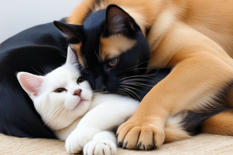 A cat hugging a dog by Una - Playground