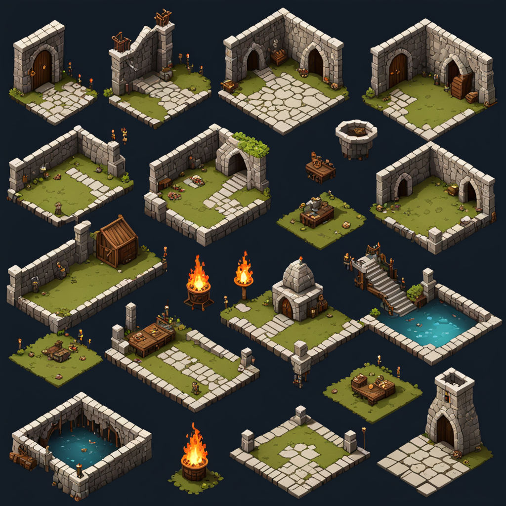 Isometric sprite sheet featuring dungeon tileset by Giordy Sportillo ...