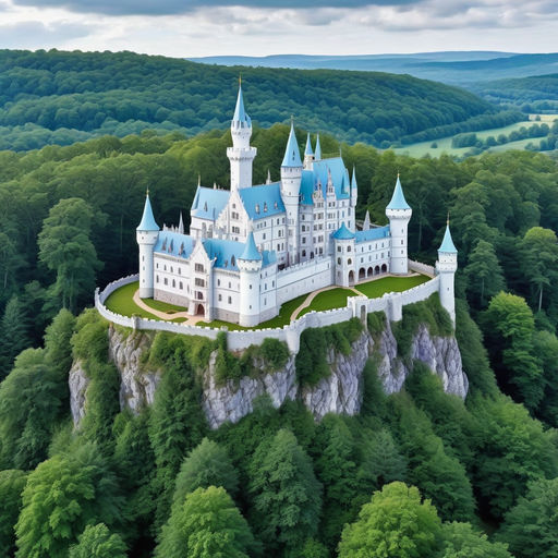 A beautiful medieval kingdom with huge white castle with lig... by ...
