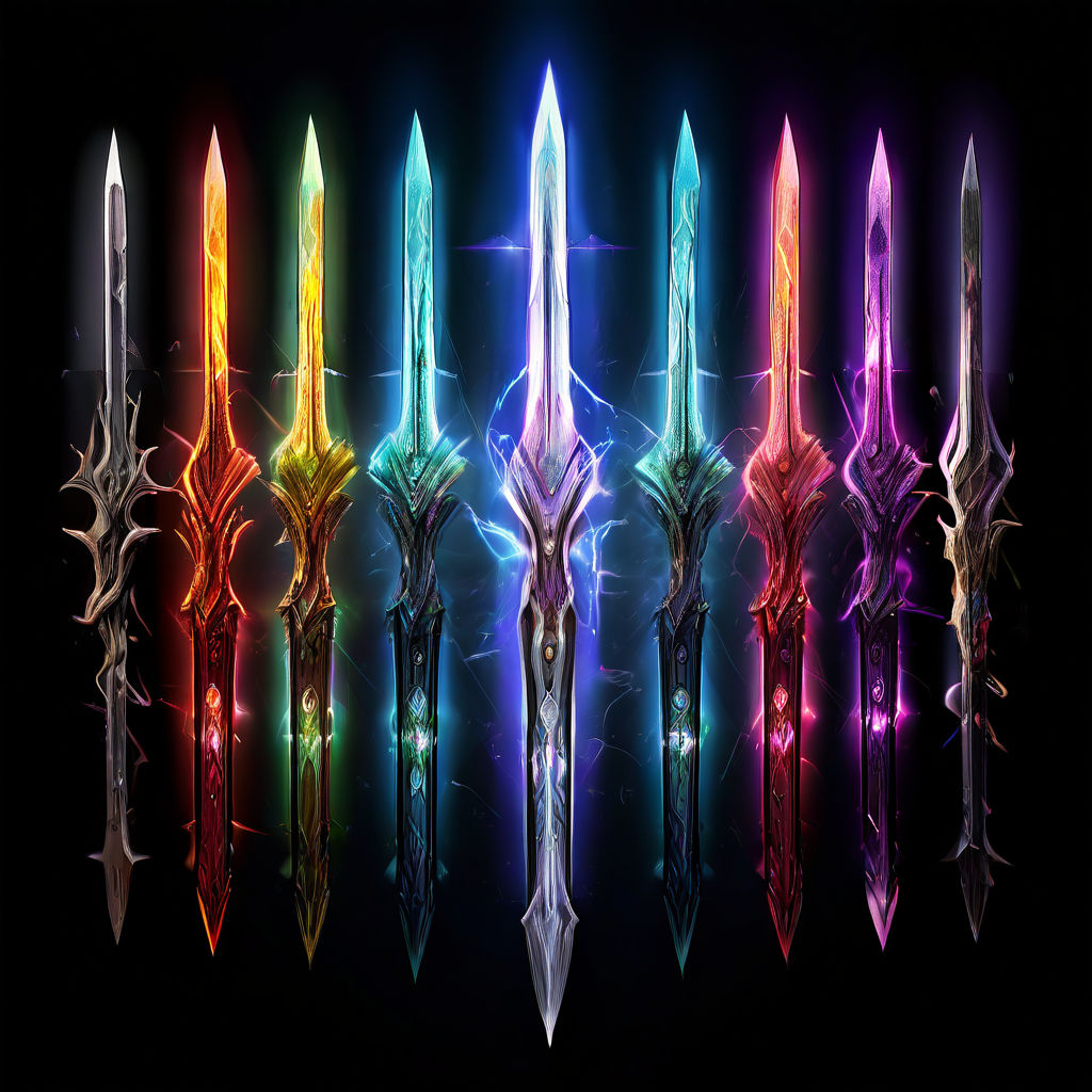 Array of nine distinct different coloured energy swords by RWAI RWAI ...