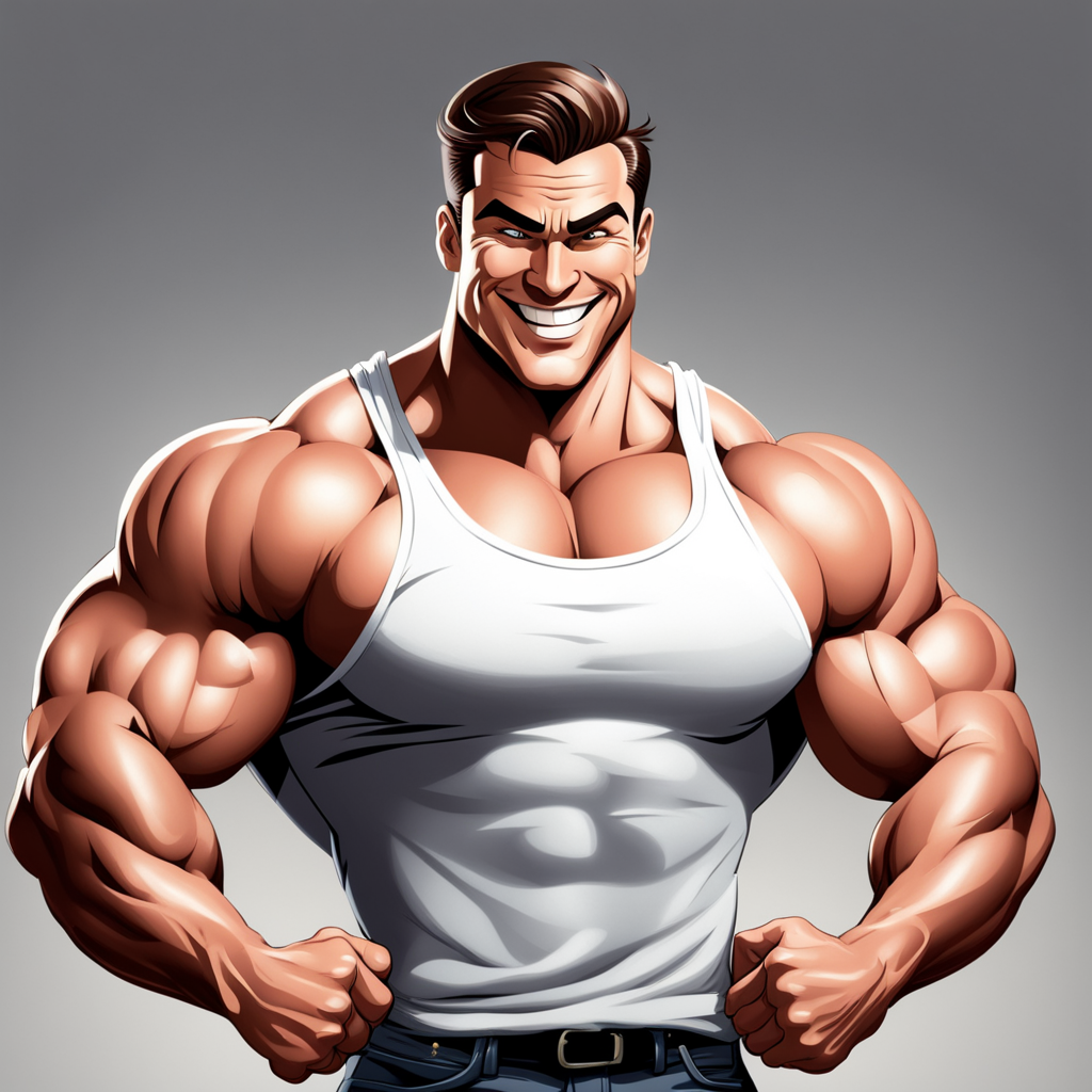 Cartoon Muscular smiling man flexing his muscles and winking... by ...