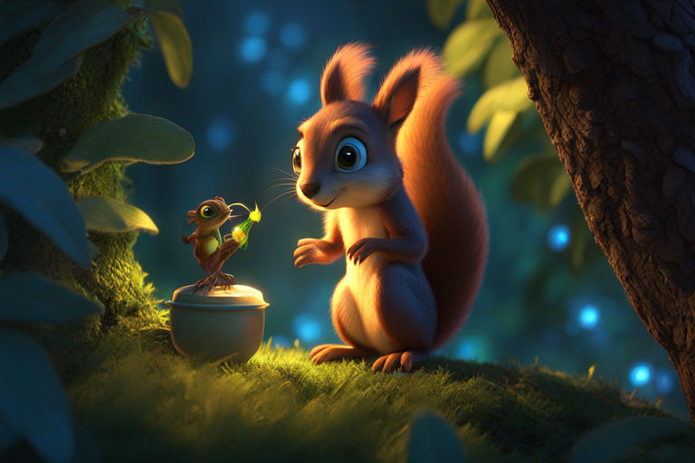 Sammy the squirrel cautiously approaches Luna the firefly un... by ...