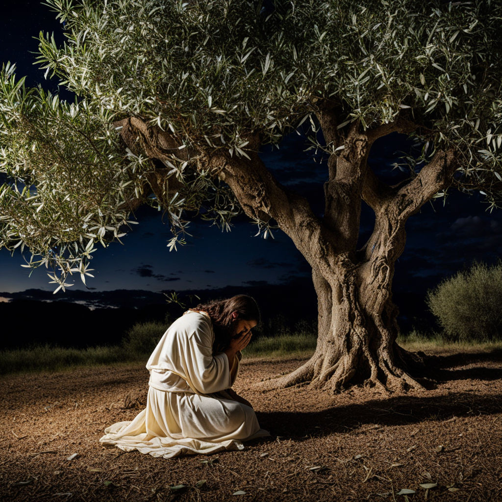 Jesus praying under an olive tree by fernando jose - Playground