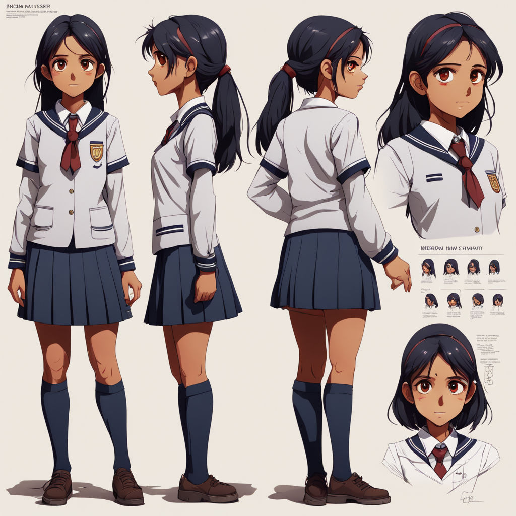 Anime-style model sheet showcasing a 20-year-old Indian girl... by ...