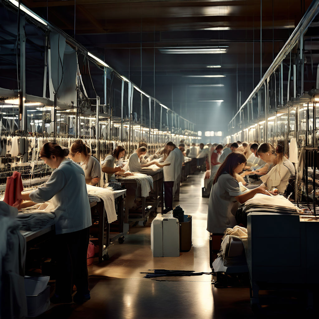 Clothing production factory interior bustling with activity by EP Brand ...