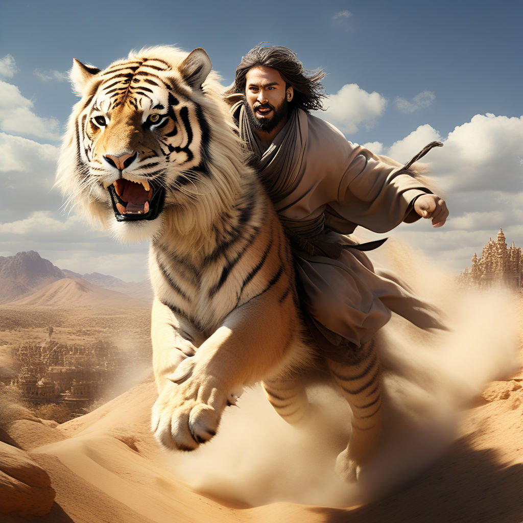 Jesus riding a tiger rapidly through desert by belal hossain belali ...