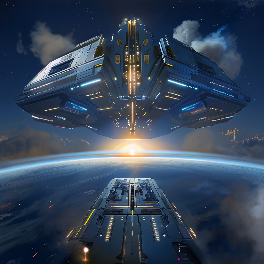 Sleek high-tech futuristic sci-fi gigantic symmetrical space... by ...