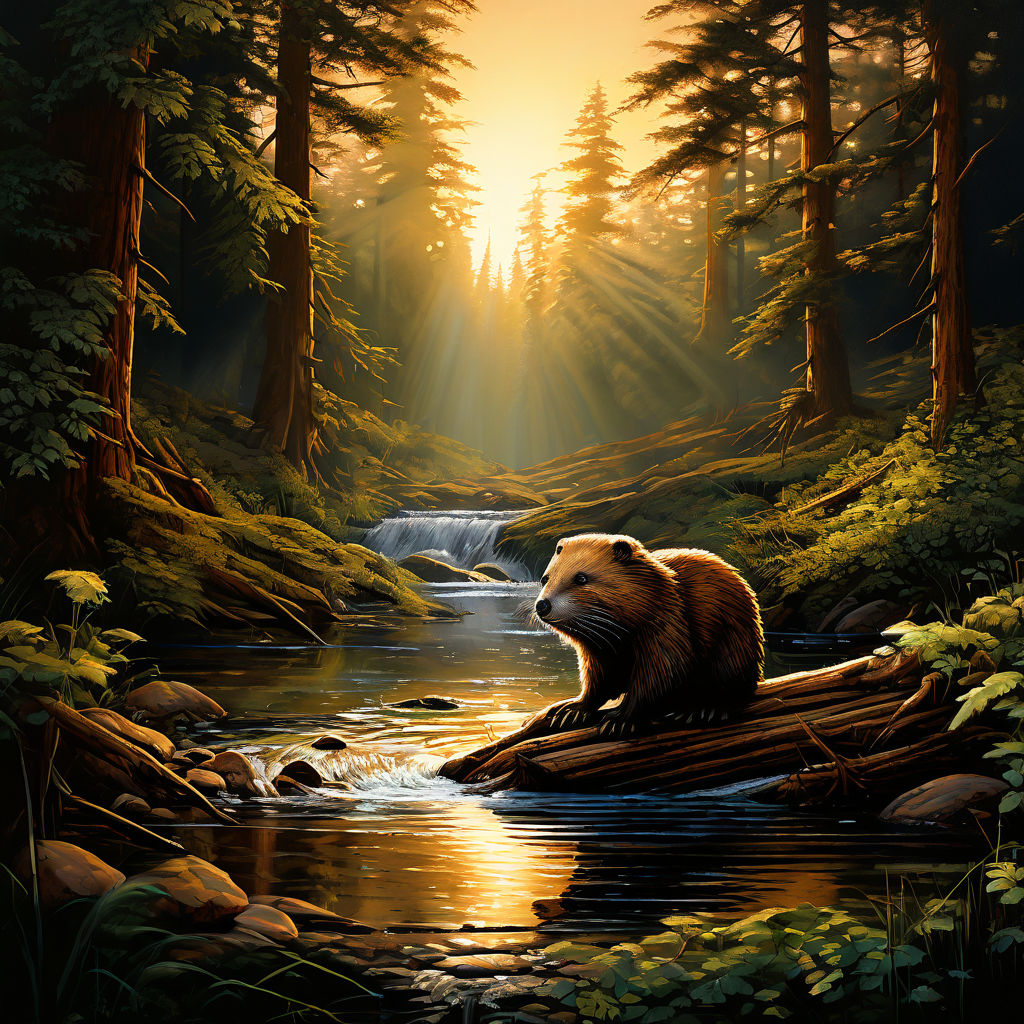 Creating an image depicting a beaver building a small dam on... by Mix ...