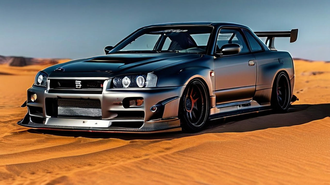 Grey front view of nissan skyline r34 carbon tuning bodykit by Alex ...