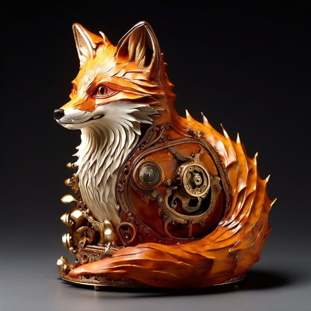 The fox music box has a shell designed to look like a realis... by 吳佩蓁 ...