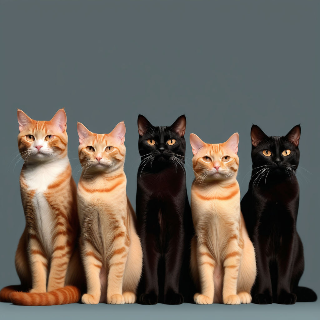Five cats of different breeds and hues by Eka Bitcoin - Playground