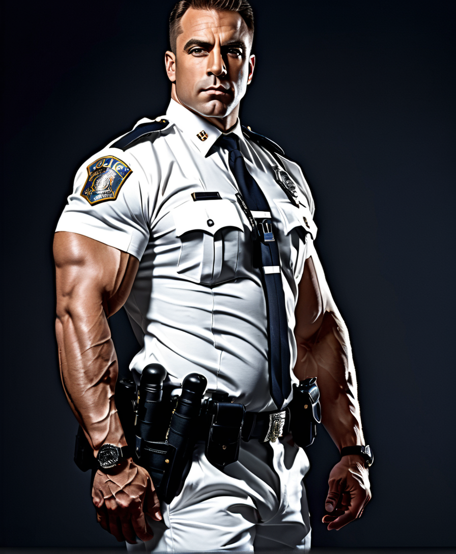 Giant extremely muscular bodybuilder police officer in white... by tony ...