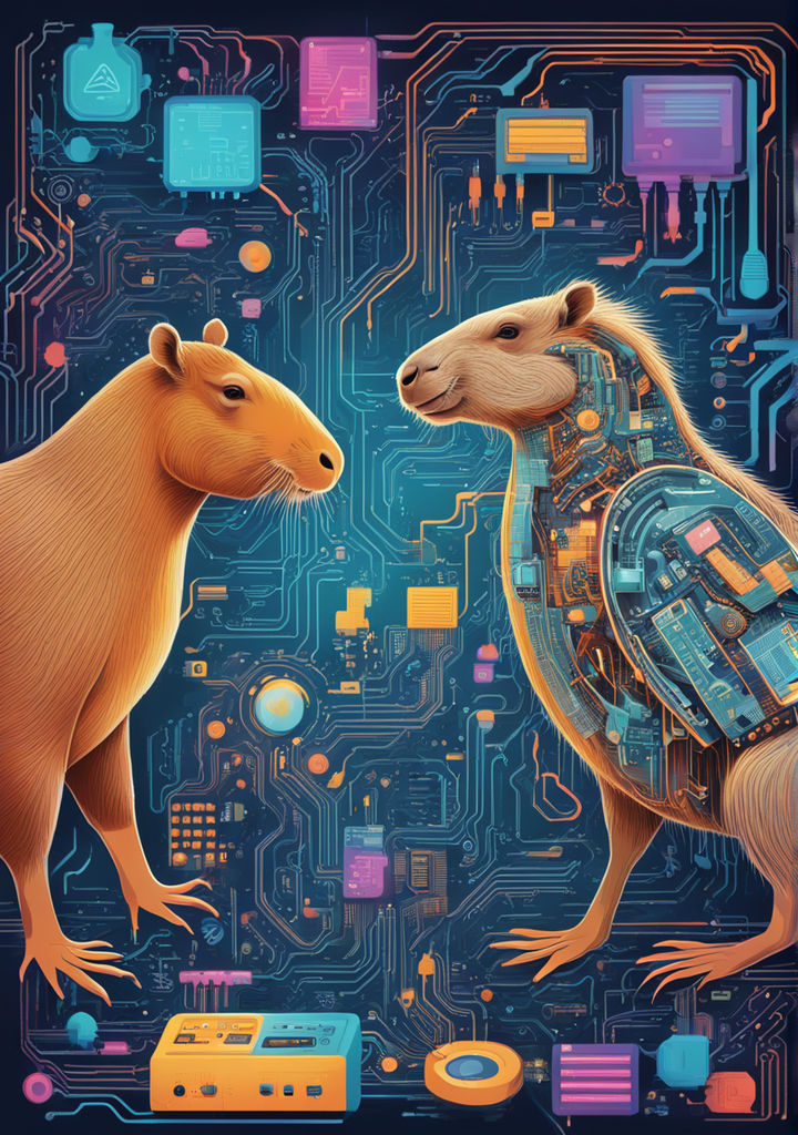 A dynamic illustration featuring a modern humanized capybara... by ...