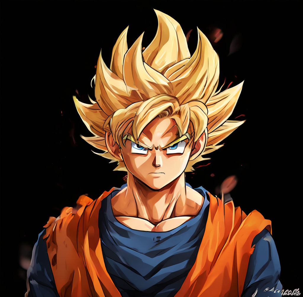 Ilustración anime de Son Goku con traje haciendo una foto co... by ...