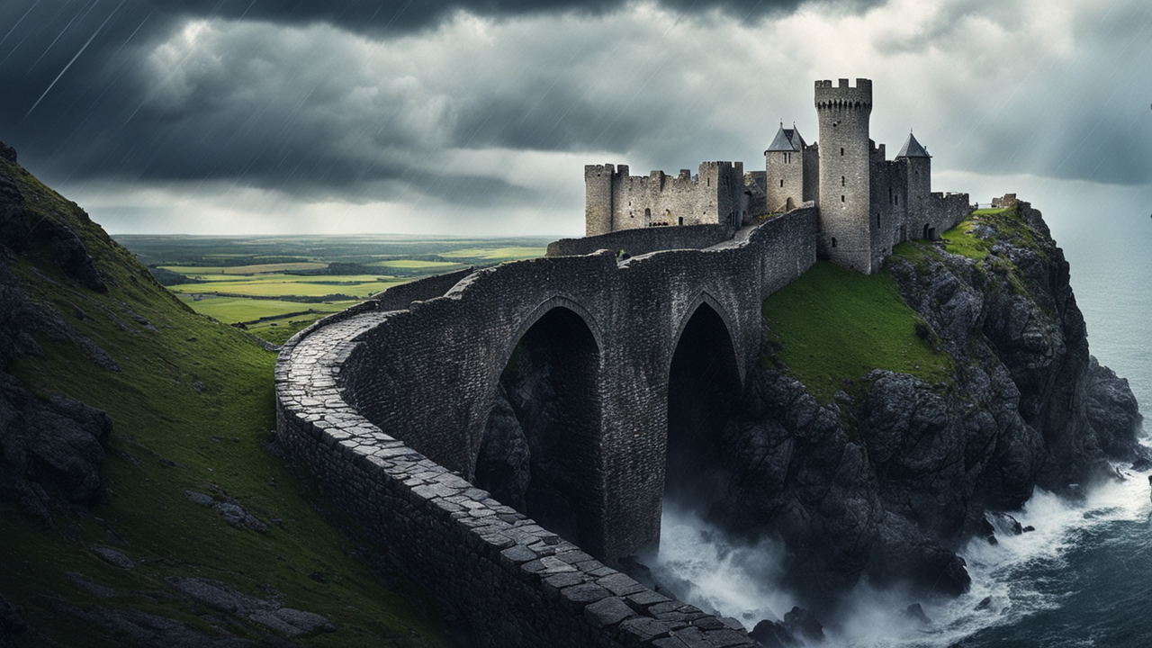 Medieval castle on edge of cliff by Dawn Brooks - Playground