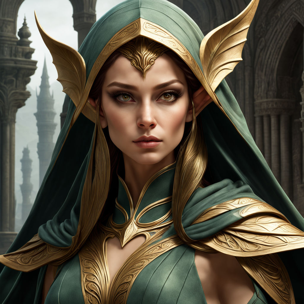 A female robed wood elf with brown hair and a plain face by Shadow lord ...