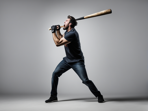 Photo realistic. side view. man fighting with baseball bats.... by ...