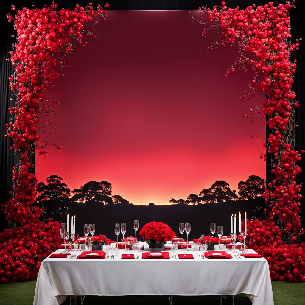 In the front is a table and a backdrop for a red night celeb... by K ...