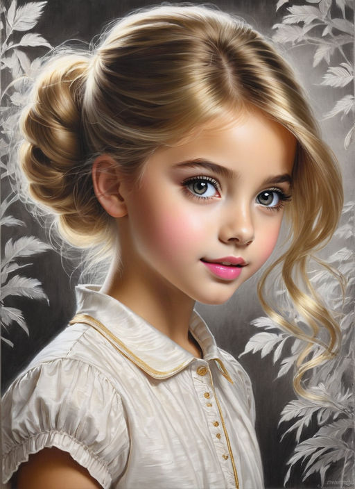 A sketch of a beautiful 12-year-old girl with expressive big... by ...