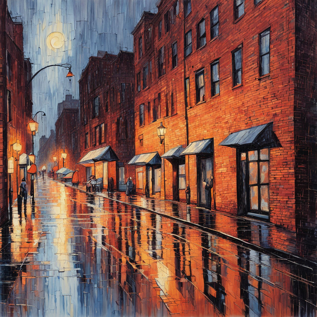 Abstract olpntng style drawing of a street scene highlightin... by ...