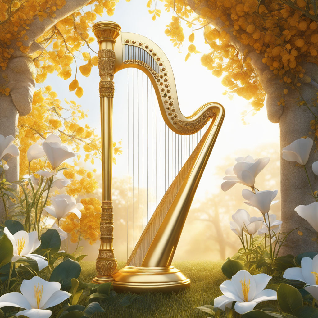 Golden and white harp in the garden of eden by Omar Abraham Lopez ...