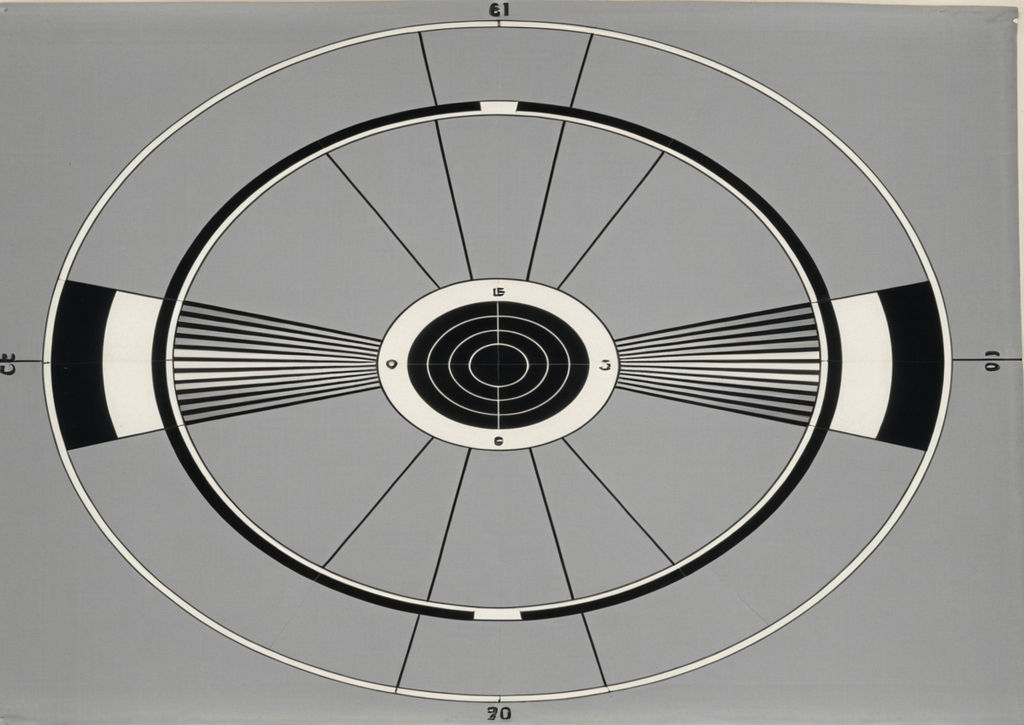 A vintage television test pattern featuring a central circul... by ...