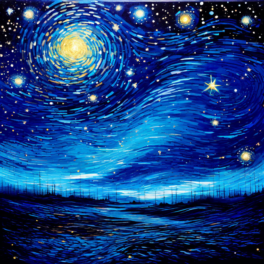 Starry night sky filled with streaks of shooting stars symbo... by Art ...
