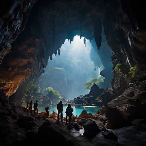 Tourists exploring a large mythical cave by Jean Mouscardy - Playground