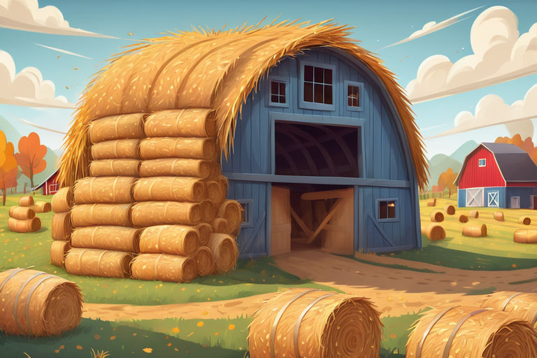 Farm-themed cartoon barn design featuring straw bales and ha... by ...