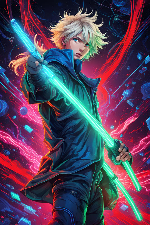 Scene composed of bright light and dust particles in neon bl... by ...