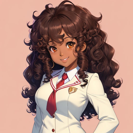 A brown skinned anime girl in a school uniform smiling at th... by Trin ...