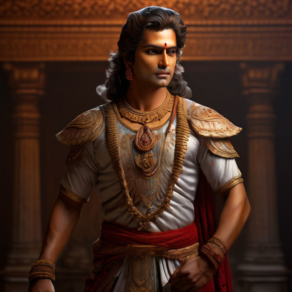 Depict the figure of a brave Maha Patih with a plain face in... by ...