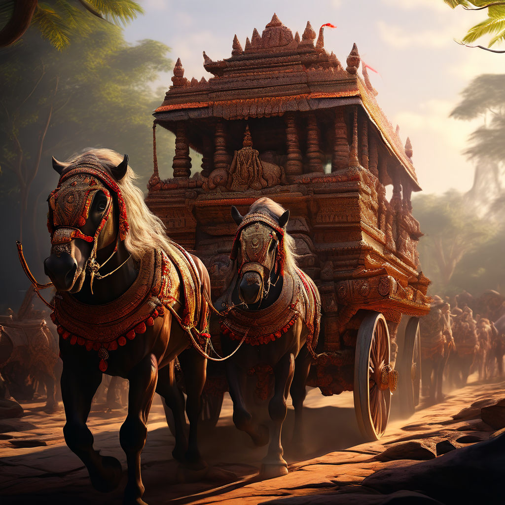 Oil on canvas depiction of an ancient Indian war chariot by Anudeep cherry - Playground