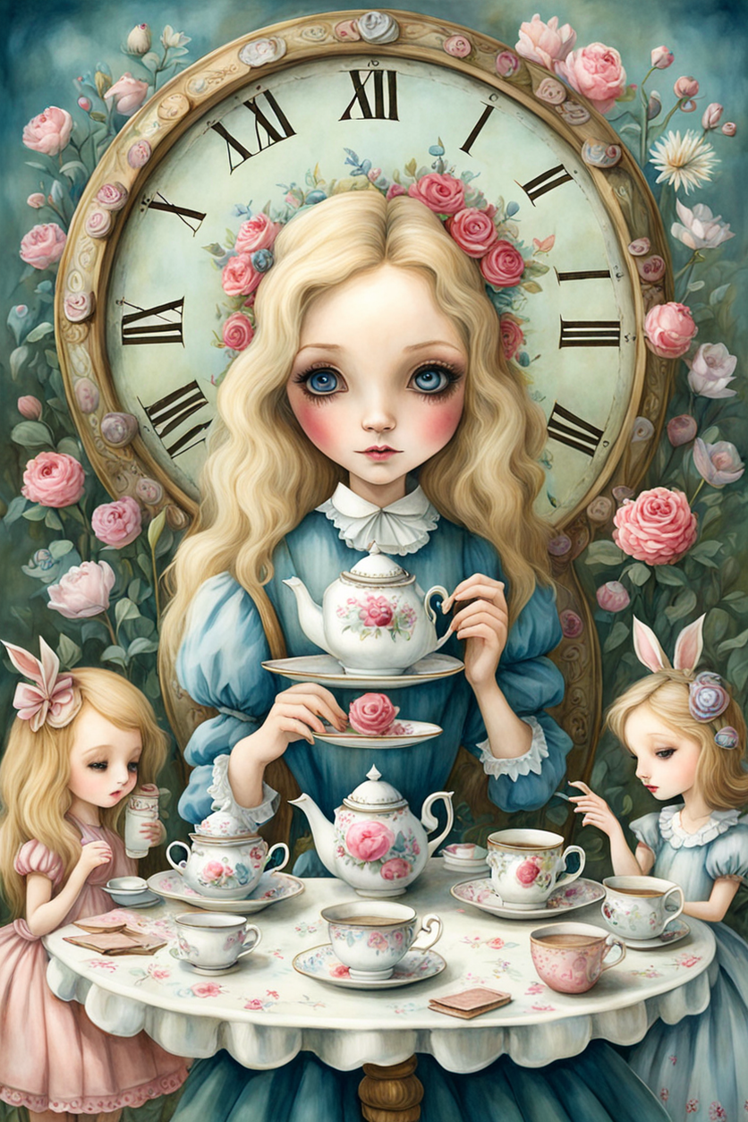 Alice in Wonderland and her friends gather for a dreamy tea ... by ...