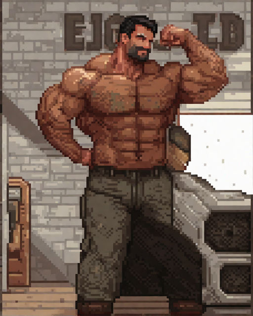 ((Pixel art)) of poster of muscular 35 y.o. male bodybuilder... by Kir ...