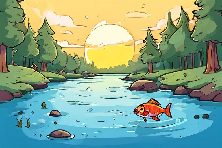 There is a fish in the river (cartoon drawing style by 幸得君心似我心 - Playground