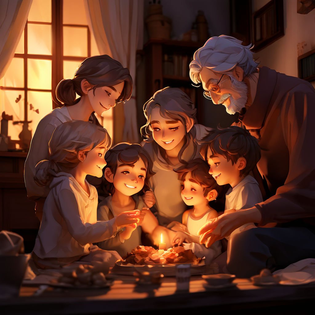 An anime-inspired portrayal of a multi-generational family g... by ...