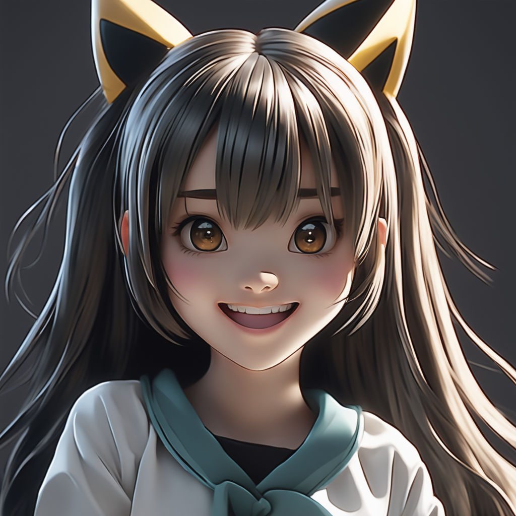 Chica anime pelo liso largo con flequillo recto sonriendo Sa... by ...