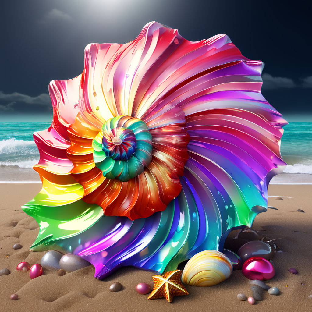 Very beautiful rainbow seashell 2d art for casual game icon by Земфира ...