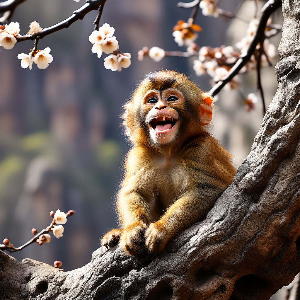 A monkey sits on a tree branch and laughs by Akbabu - Playground