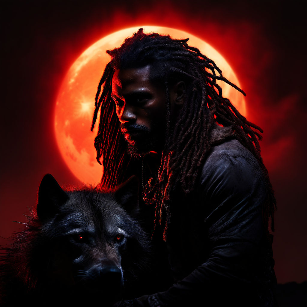 Captivating digital render of a striking red moon in the nig... by ...