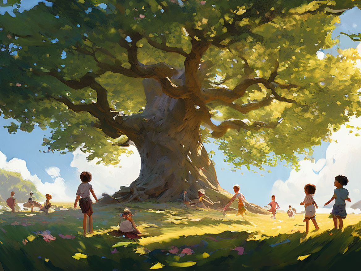 An ancient oak tree casting a cool shade by Kidsvideo - Playground